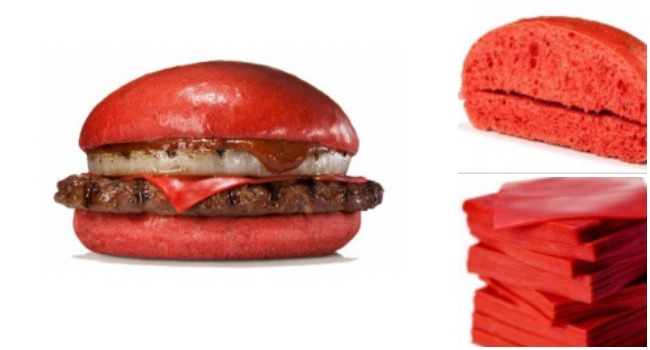 Cadena de comida rápida lanza en Japón una hamburguesa de color rojo